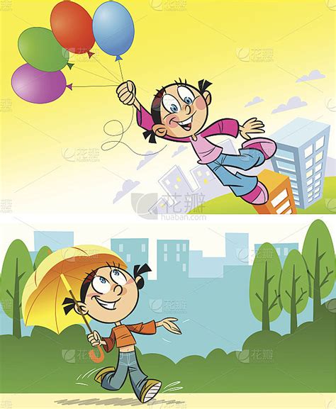 拿着伞和气球的女孩