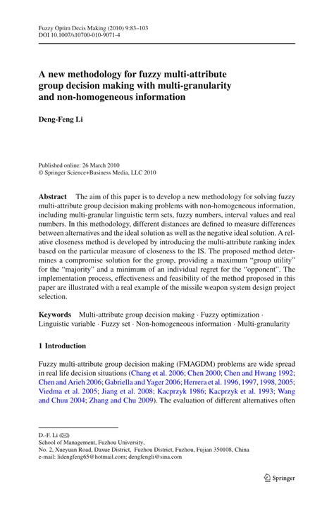Pdf A New Methodology For Fuzzy Multi Attribute Group Decision Making