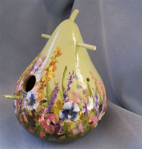 Bird House Gourd Mint Green Field Flowers By Houseofgourds On Etsy 25
