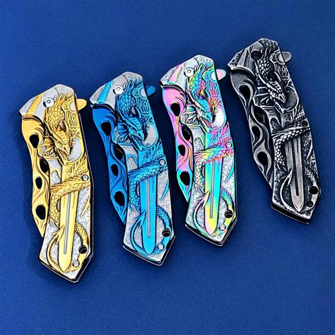 Navaja De Bolsillo Para Hombre Cool Rainbow 3d Dragon Cuchillo