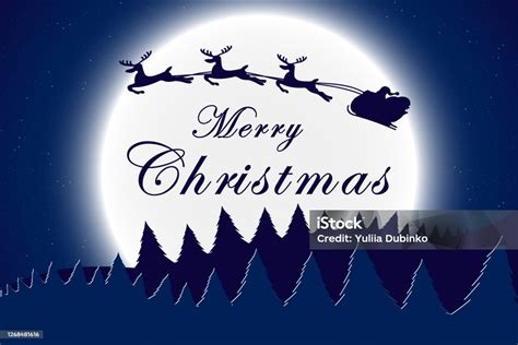 크리스마스 트리 별 달과 산타 클로스와 크리스마스 카드 템플릿 밤 달빛순록의 실루엣 크리스마스 축하 배너 또는 포스터 벡터 12