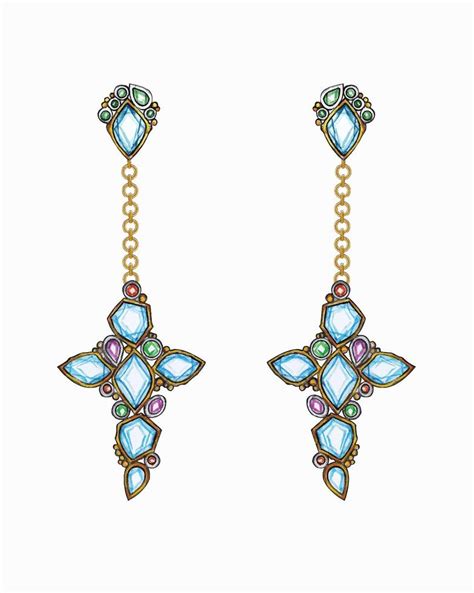 Jewelry Design Fancy Modern Art Cross Earrings Sketch By Hand Drawing
