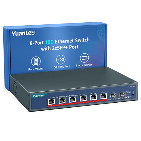 Yuanley 8 Port 10g Ethernet Switch 6 X 10gbps Rj45 Ports 2x 10gbe Sfp Ports Support 10g 5g 2