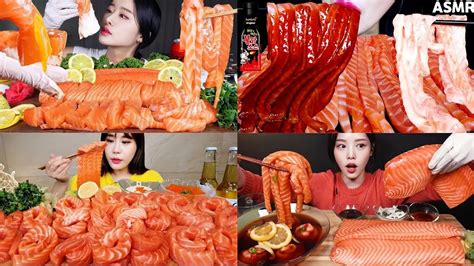 Salmon Asmr Mukbang Sushi Salmon Salmon Noodles Sashimi Big Bites