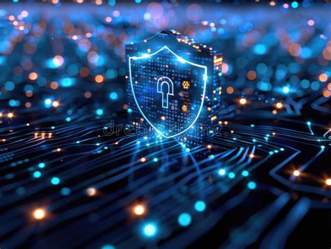 Digital Shield With Padlock And Data Lines Representing Advanced