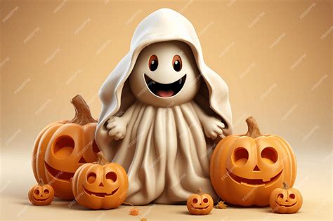 Premium Vector Vector Cute Halloween Ghost Holding Pumpkin Cartoon
