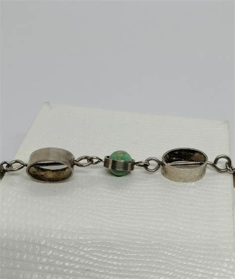 Bracelet Argent Maille Ovale Et Ronde Avec Boule De Pierre Naturelle Bijoux Anciens Schaffner
