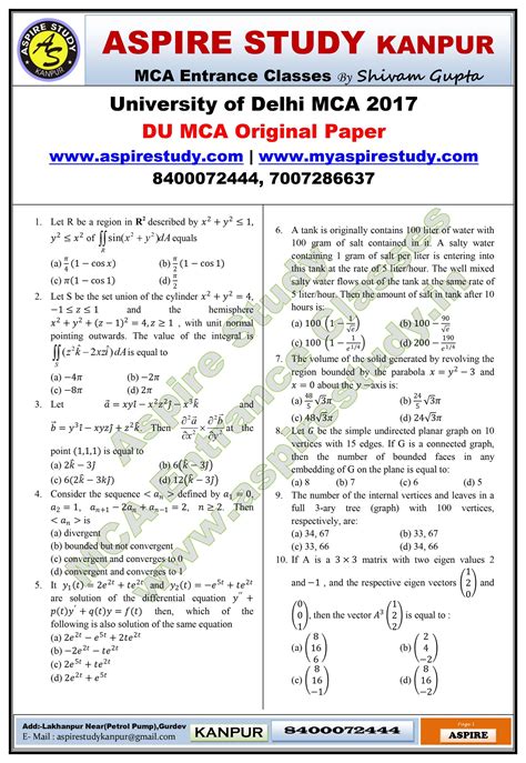 DU MCA Question Paper With Answer Key