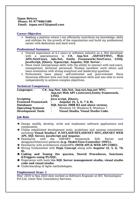 Tapan Behera 4 2 Jhdff Tapan Behera Phone 91 Email Tapangmail Career Objective Seeking