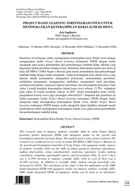Pdf Project Based Learning Terintegrasi Stem Untuk Meningkatkan