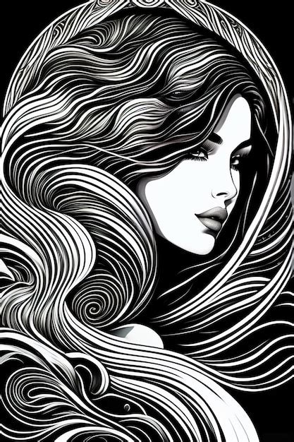 Premium Ai Image Line Art Black Amp White Girl Generated Ai