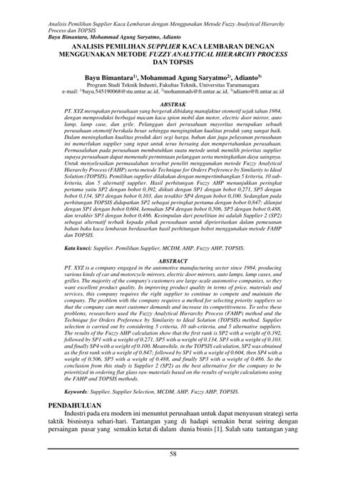 Pdf Analisis Pemilihan Supplier Kaca Lembaran Dengan Menggunakan