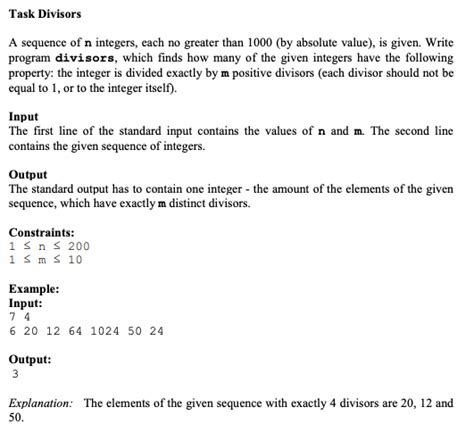 solved task divisors a sequence of n integers each no