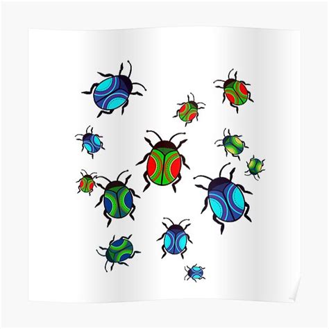 Cute Bug Design Blue Green Red Yellow Beetle Poster For Sale By