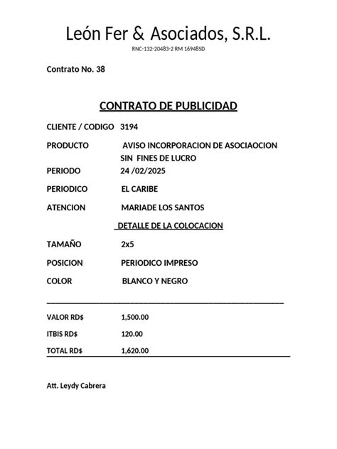 Contrato De Publicidad Leon Fer 1 Pdf