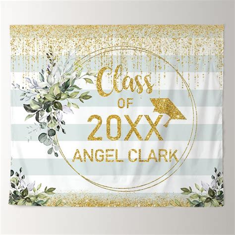 Lofaris Custom Green White Stripes Gold Glitter Grad Backdorp