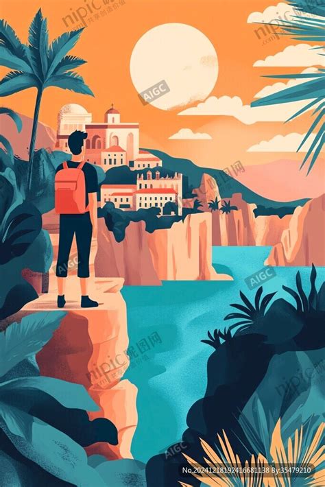 Ai创作图户外旅游城市插画 山水风景旅行人物 旅游运营插画 旅行插画海报 旅游海报插画板式设计 背包旅行扁平风插画 扁平风人物场景平涂 墨西哥插画科技旅游 景区海报插画 旅行宣传创意插画 旅游