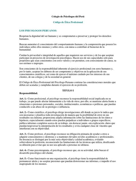 Código De Ética Del Psicólogo Peruano Pdf Validez Estadísticas