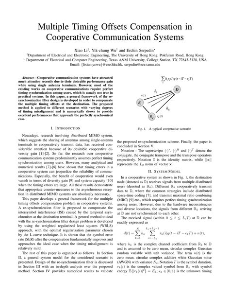 Pdf Multiple Timing Offsets Compensation In Cooperative Communication