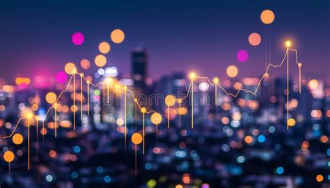 Cityscape At Night With Stock Market Graph Overlay Representing Investment Opportunity Stock