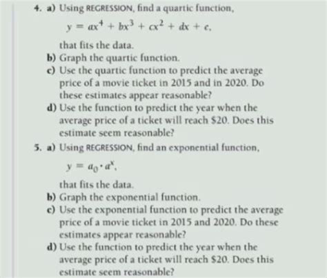 4 A Using Regression Find A Quartic Function