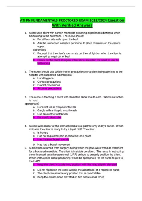 ATI PN FUNDAMENTALS PROCTORED EXAM 2023 2024 Question With Verified