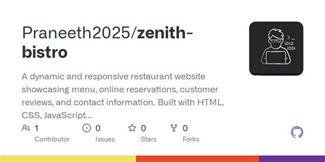 Github Praneeth2025zenith Bistro A Dynamic And Responsive Restaurant Website Showcasing Menu