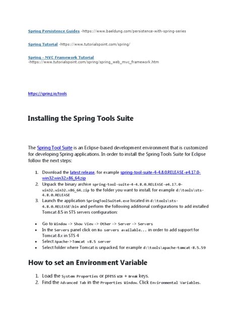 Installing The Spring Tools Suite Pdf Zip File Format Java Programming Language