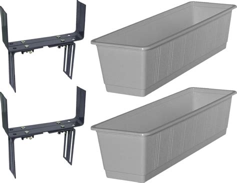 Geli Set Van 4 Kunststof Plantenbakken Grijs Rechthoekig 60 Cm Met 8