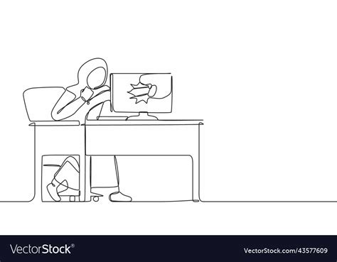 Continuous One Line Drawing Angry Arabian Vector Image