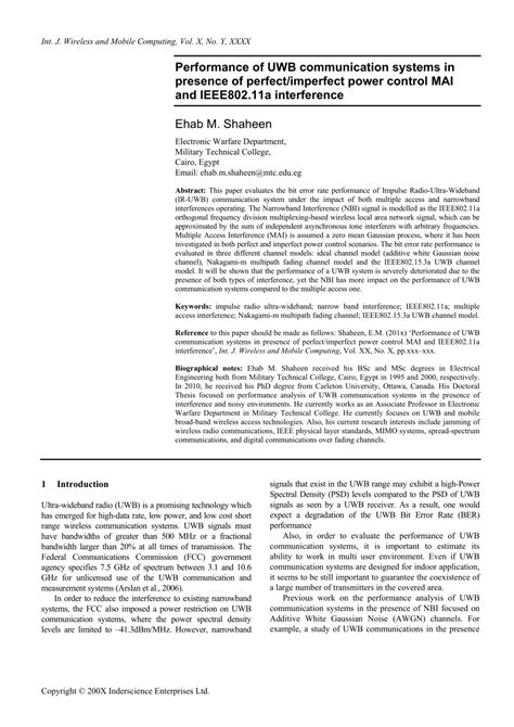 Pdf Performance Of Uwb Communication Systems In Presence Of Perfectimperfect Power Control