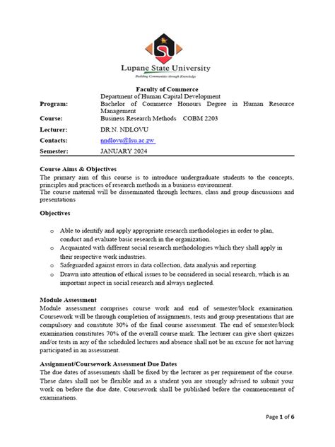 2024 Cobm 2203 Research Methods Course Outline Pdf Methodology Validity Statistics