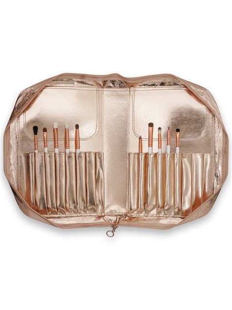10 Piece Makeup Brush Set With Rose Gold Pouch