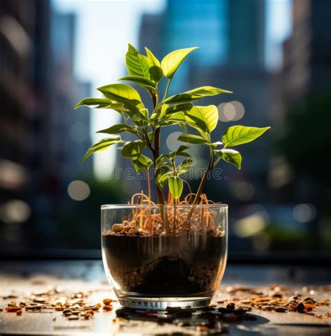 Small Plant Growing In A Glass Natural Flora Botanical Concept Stock Illustration