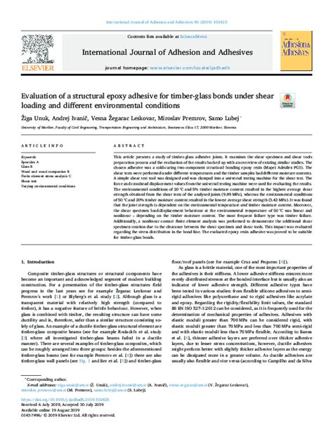 Pdf Evaluation Of A Structural Epoxy Adhesive For Timber Glass Bonds Under Shear Loading And