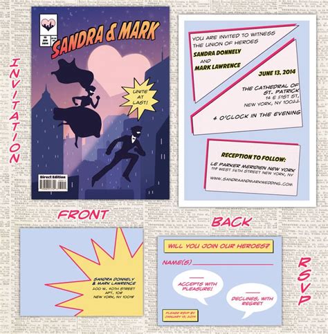 Comic Book Wedding Invitation Set Superhero Wedding Custom