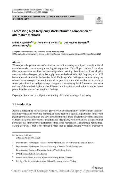 Forecasting High Frequency Stock Returns A Comparison Of Alternative