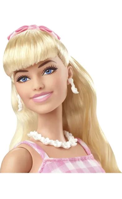 Barbie The Movie Doll Margot Robbie Collectible Pink Gingham Dress In