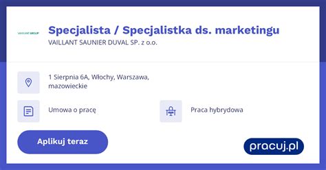 Oferta Pracy Specjalista Specjalistka Ds Marketingu VAILLANT