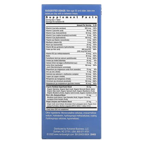 Rainbow Light Mens One 50 Daily Multivitamin High Potency 60