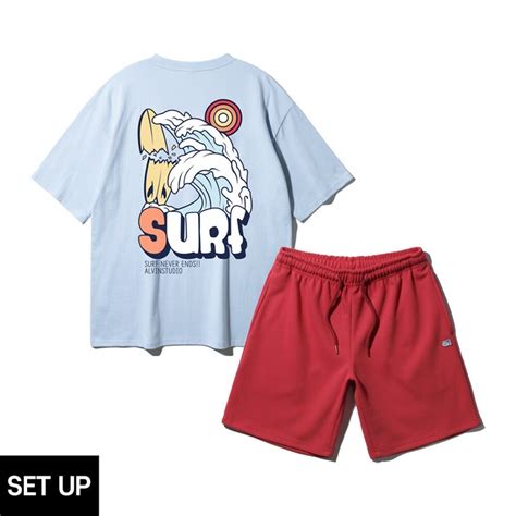 Set 앨빈클로 브로큰 보드 Surf 웨이브 오버핏 반팔티 컬러 무지 밴드 반바지 셋업 감도 깊은 취향 셀렉트샵 29cm