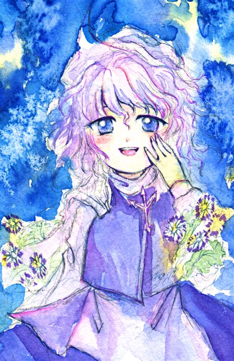 Safebooru 1girl D Blue Eyes Blue Skirt Blue Vest Hand On Own Face