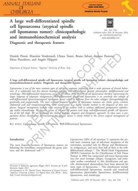Pdf A Large Well Differentiated Spindle Cell Liposarcoma Atypical Spindle Cell Lipomatous