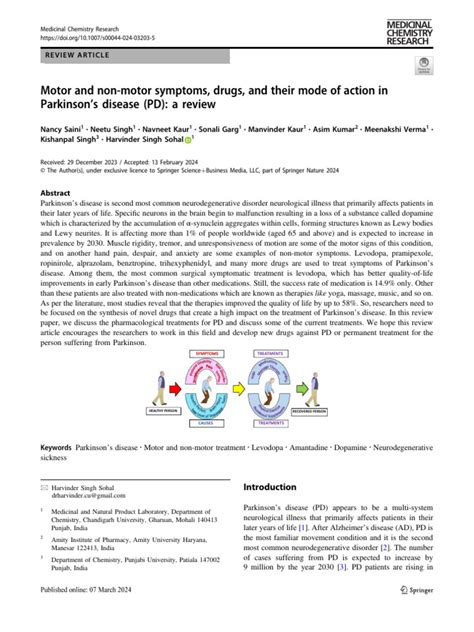 Motor And Non Motor Symptoms Drugs And Their Mode Of Action In