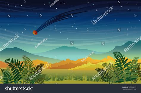 Natural Vector Illustration Falling Meteorite On Stock Vector Royalty