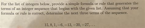 Solved For The List Of Integers Below Provide A Simple