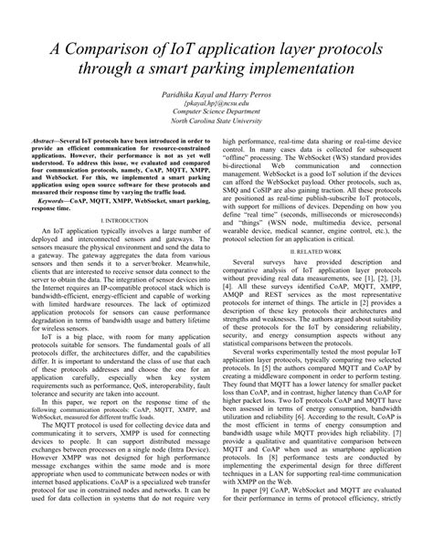 PDF A Comparison Of IoT Application Layer Protocols Through A Smart Parking Implementation