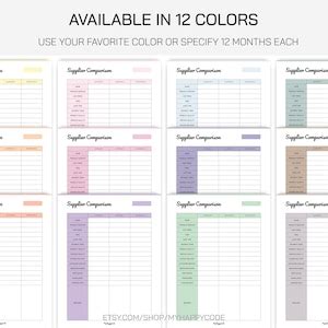 Supplier Comparison Chart Printable Supplier Evaluation Chart Etsy