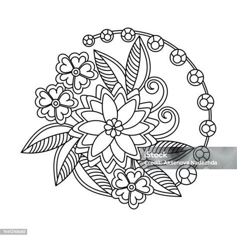 Floral Coloring Book Page Stylized Flowers With Leaves向量圖形及更多剪裁圖圖片 Istock