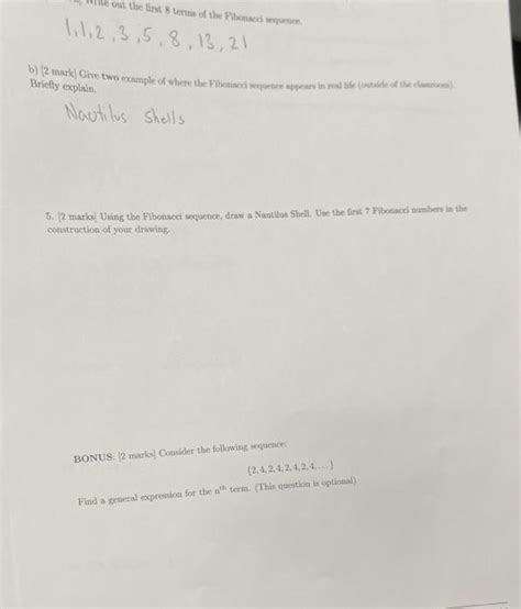 solved b 2 mark] give two example of where the fibonacei